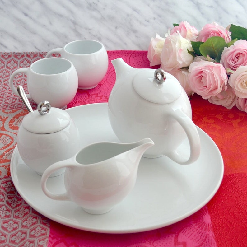 Modern White Porcelain Tea Set: Eva Zeisel Inspired, Wedding Tea ...