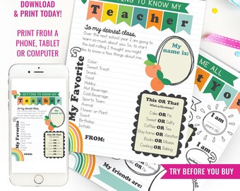 All About My Teacher Printable Questionnaire Favorites - Etsy