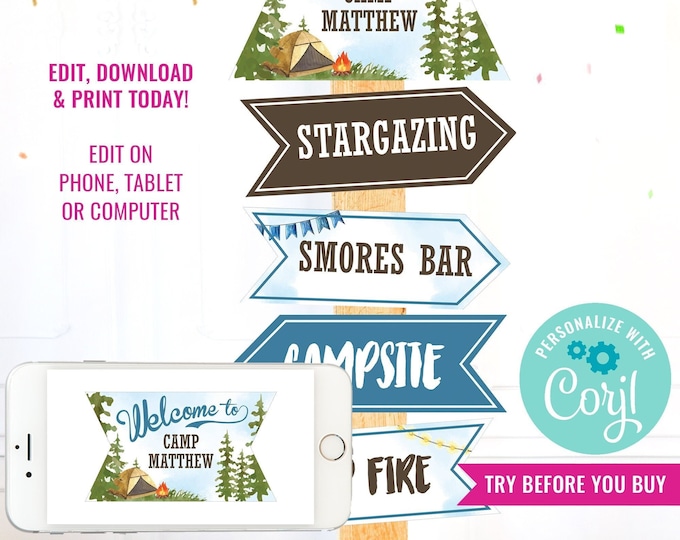 Camping Directional Signs Instant Download and Editable File - Etsy