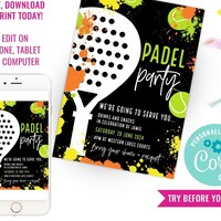 Padel Party, Padel Birthday Invitation, Tennis, Editable, Electronic ...