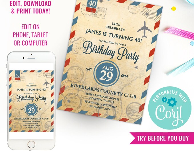 Vintage Travel Invitation Travel Invitation 30th 40th 50th - Etsy