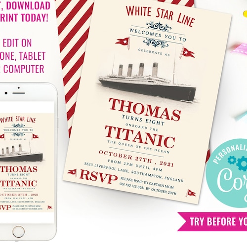 Titanic Birthday Party Invitation Vintage Titanic Party - Etsy