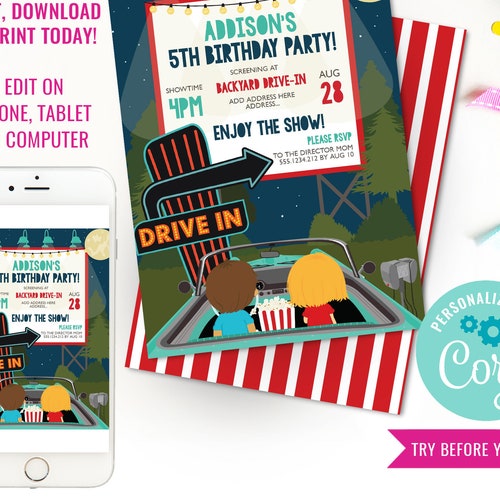 Drive-in Movie Party Invitation Backyard Drive-in Party - Etsy
