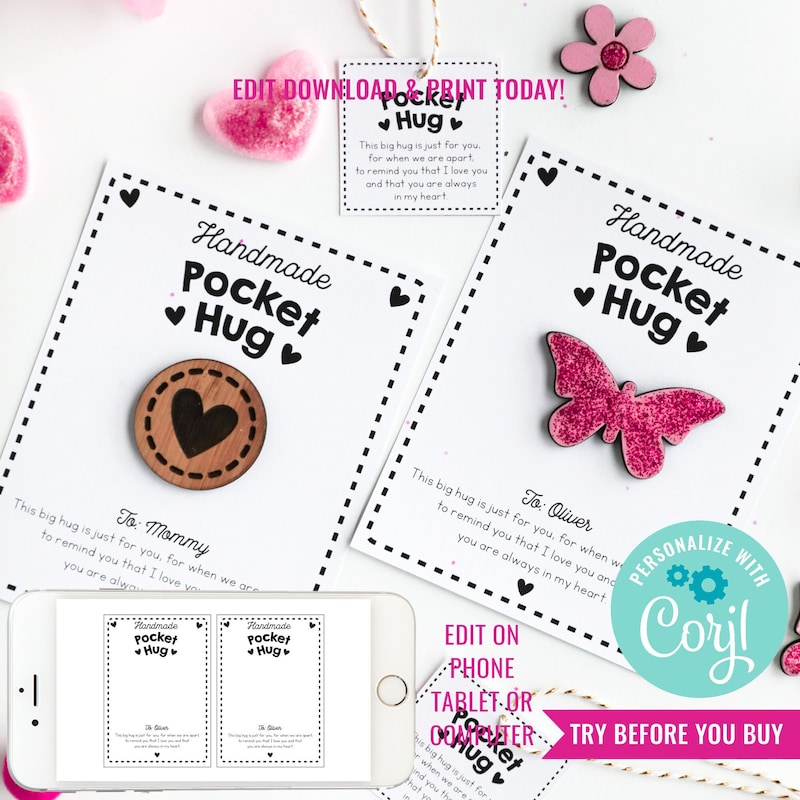 Pocket Hug Card Template - Etsy