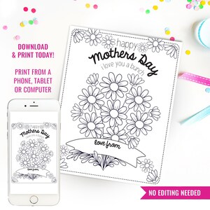 Mothers Day Coloring-in Flower Bouquet - Gift for Mom - Mothers Day ...