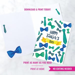 Printable Father's Day Card Blue and Green Greeting Card Printable ...