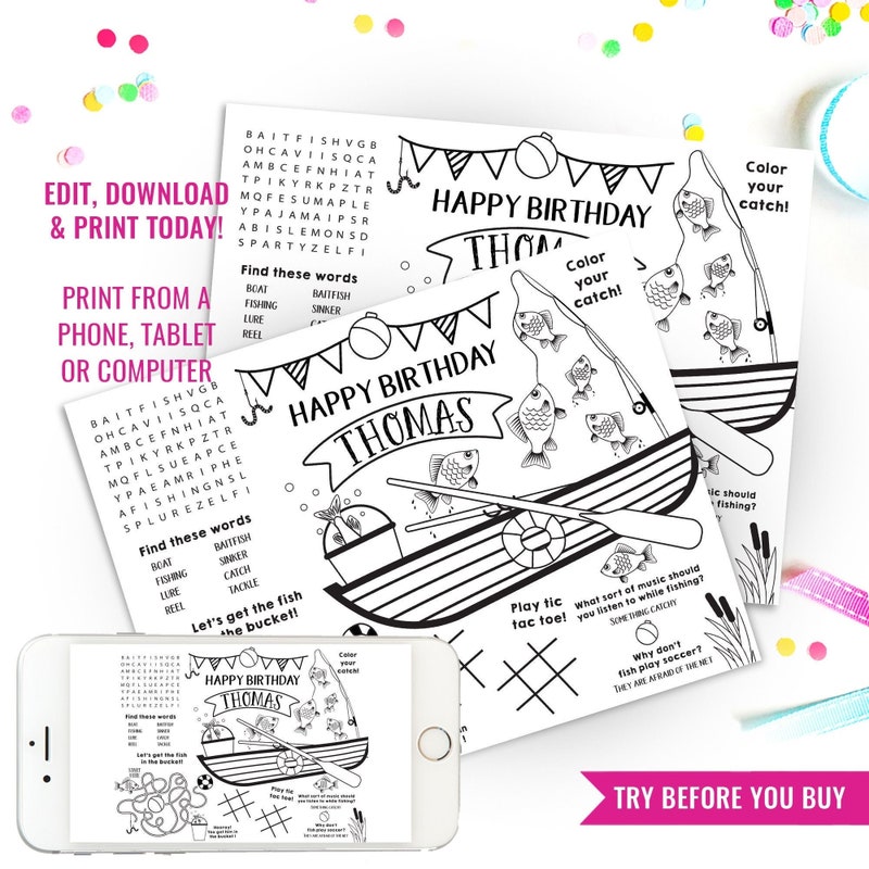 Fishing Birthday Printable Sheet - Etsy UK