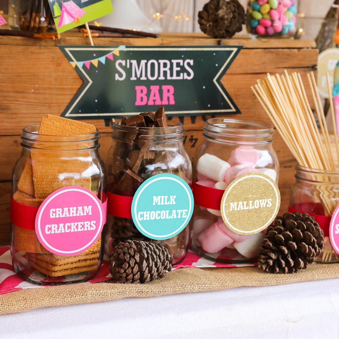 Girl Birthday Party Glamping DIY Smores Bar Printables Glamping Smores ...