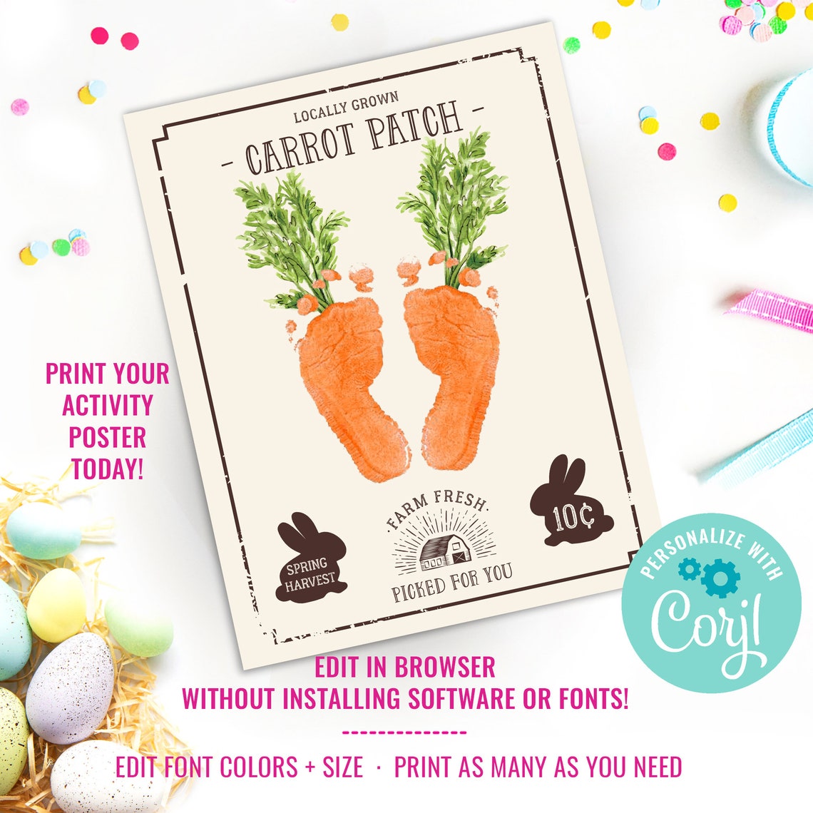 Farm Sign Carrot Patch Easter - Footprint Feet Art Craft - Activity ...