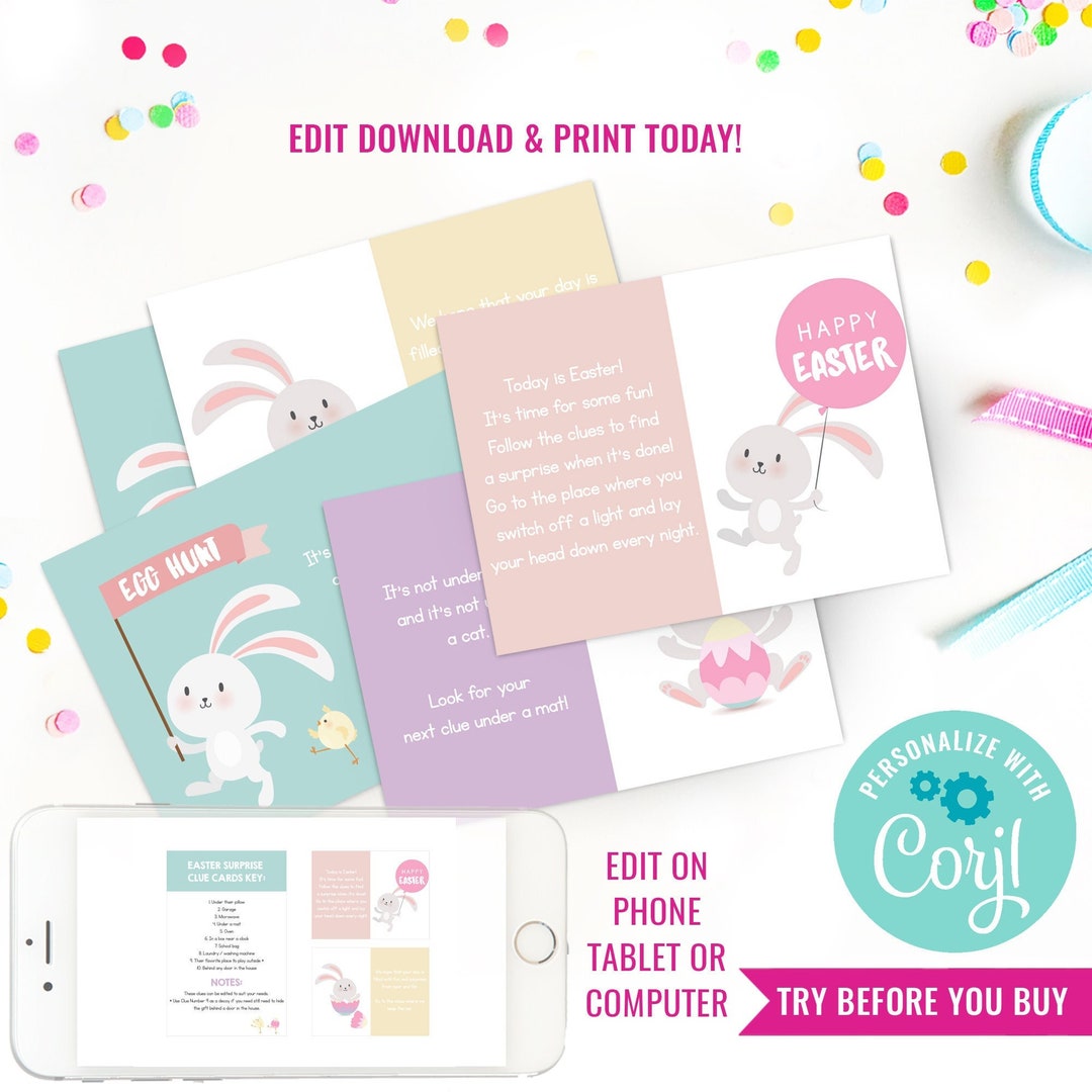 Easter Egg Hunt Clue Surprise Cards - Easter Activity Cards - Easter ...