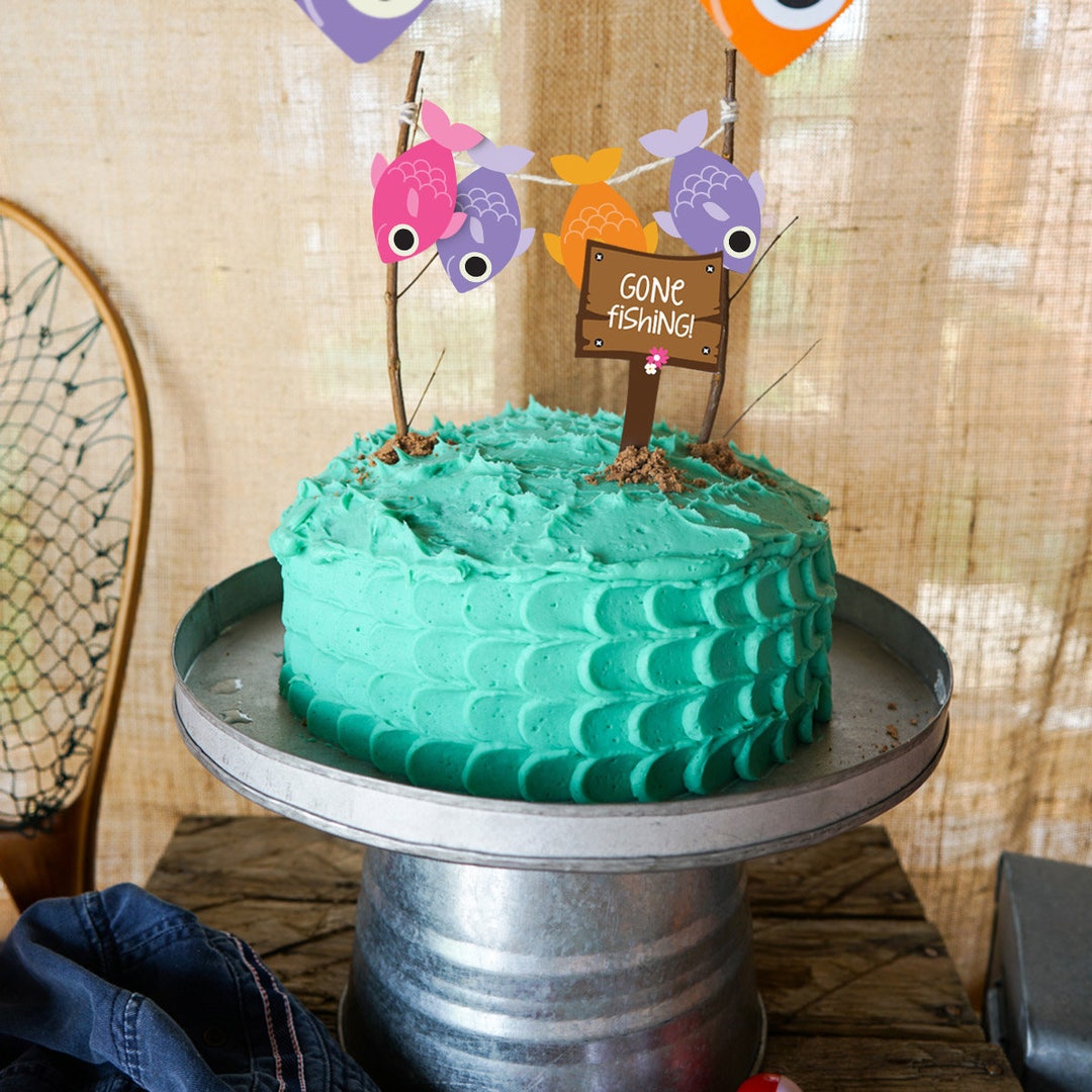 Gone Fishing Party Cake Topper Girl Fishing Party Fishing - Etsy