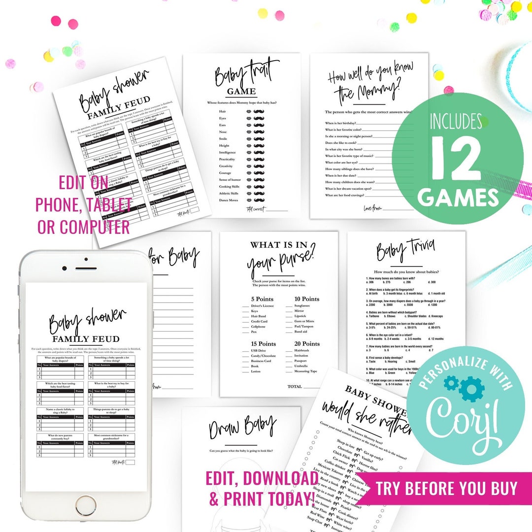 Baby Shower Games DIY Baby Shower Games Bundle Printable Baby Party ...