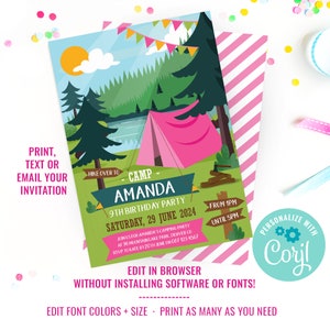 Girls Camp Out Party Invite Camping Tent Party Invitation Glamping ...