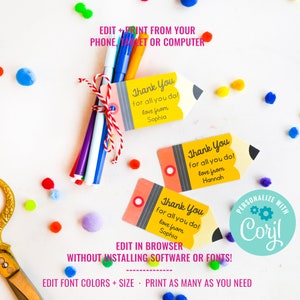 Teacher Appreciation Thank You Tag Teacher DIY Gift Tag End of Year ...