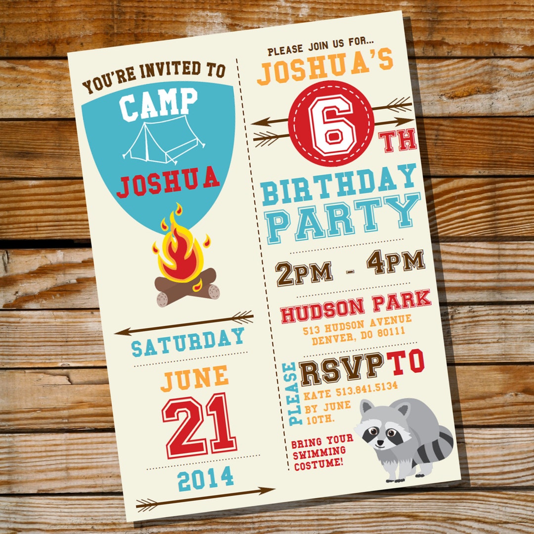 Boy Birthday Party Camp Out Invitation Camping Party Invite Template ...