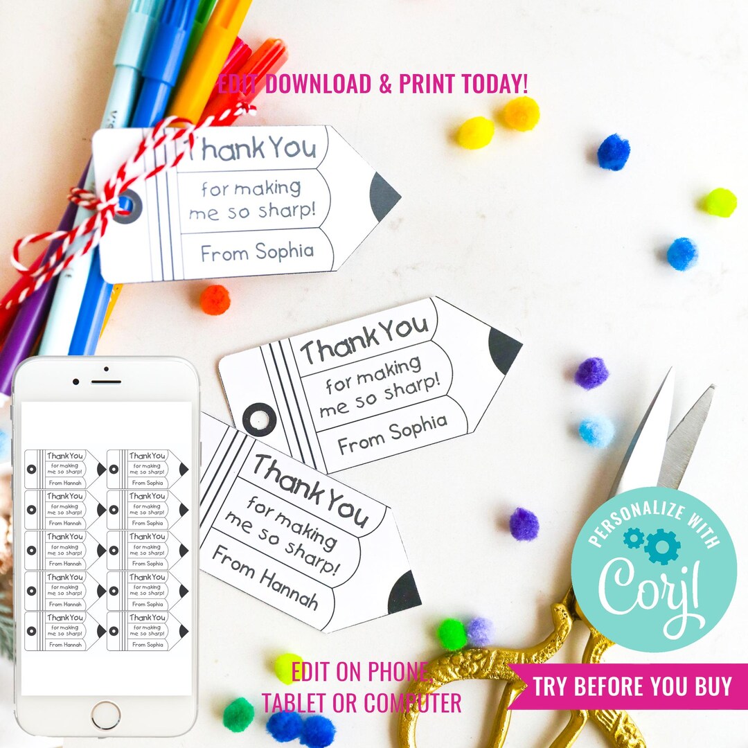 Teacher Appreciation Thank You Tag Teacher DIY Gift Tag End of Year ...