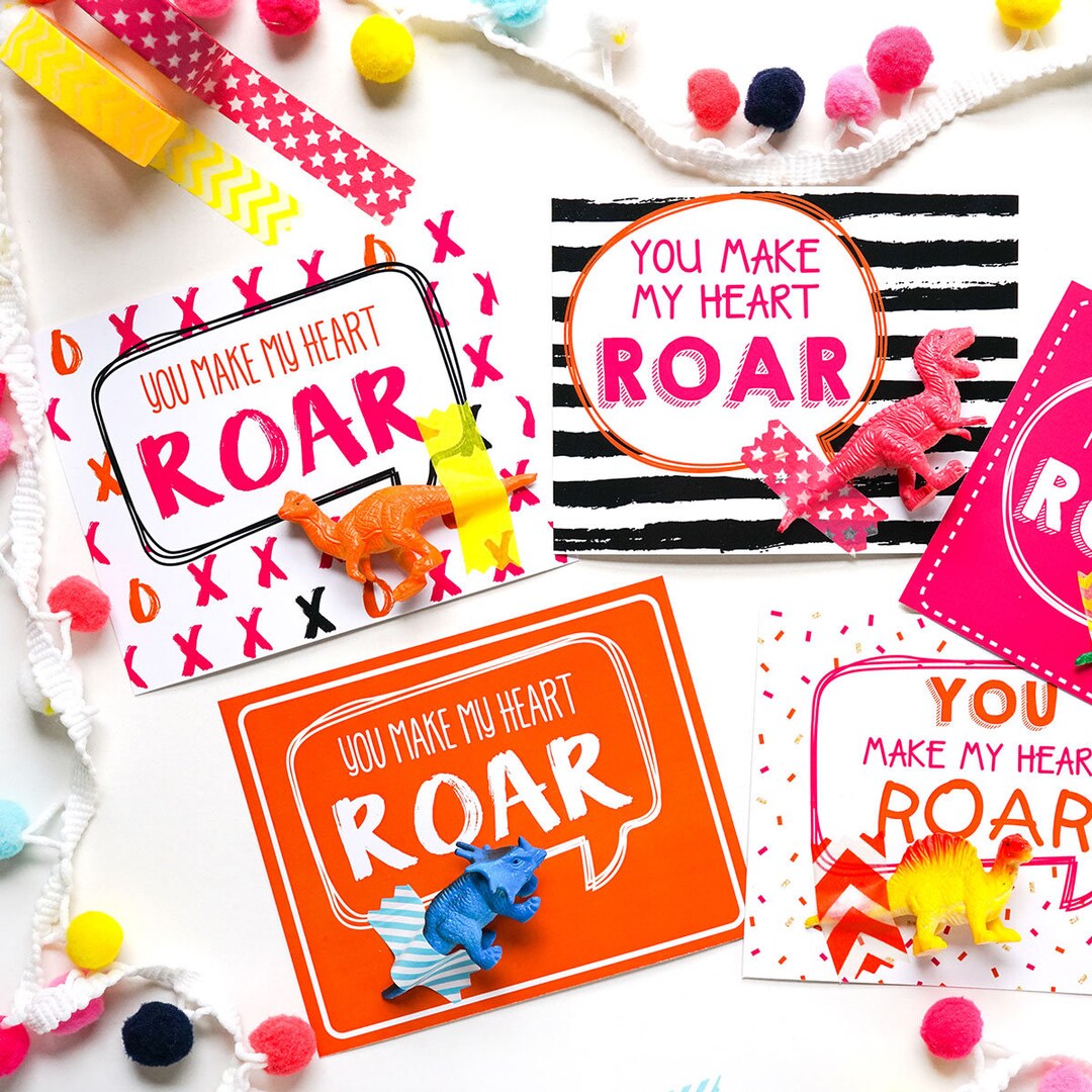 Valentine's Gift Cards and Tags for Kids You Make My Heart Roar and ...