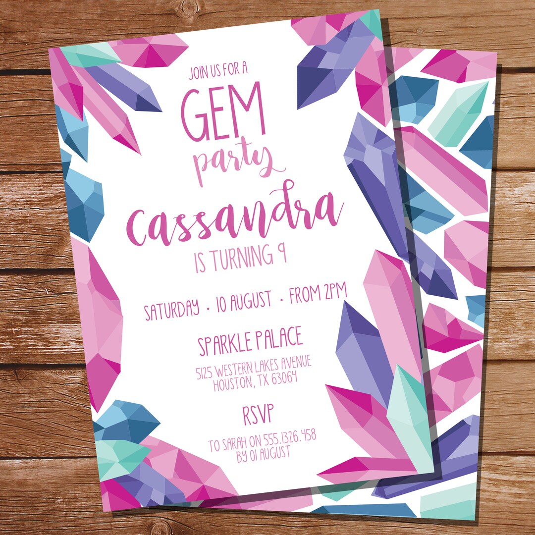 Girl Birthday Party Gem Invitation Girls Gemstone Party Crystal Party ...