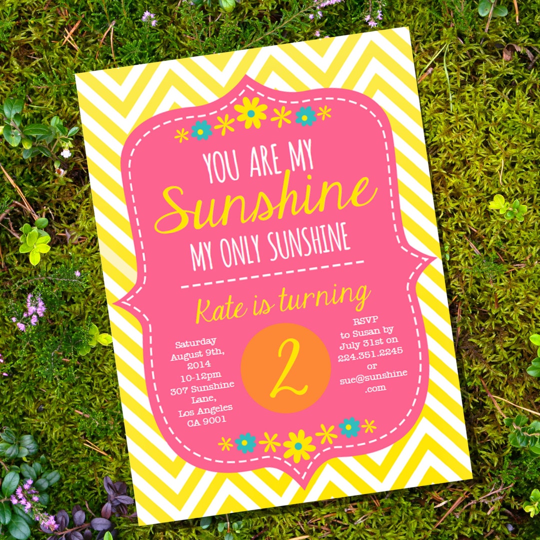 You Are My Sunshine Party Invite Yellow, Orange, Pink Instantly ...