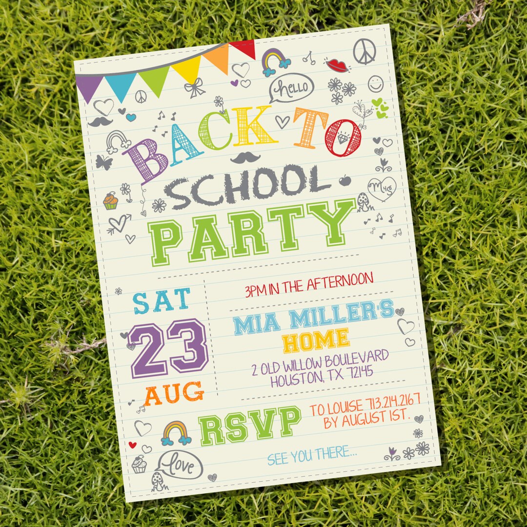 Back to School Party Invitation Back to School Doodle Invite Instant ...