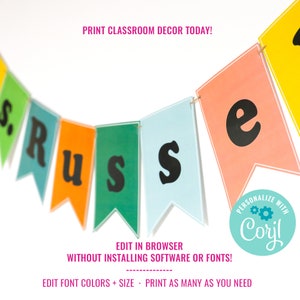 Classroom Teacher Name Banner Editable Classroom Banner Printable Back ...
