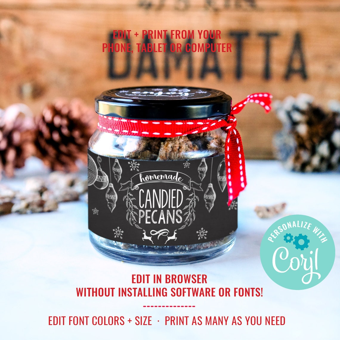 Candied Pecans DIY Christmas Gift Labels and Recipe Homemade - Etsy