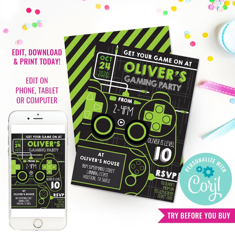 Gaming Party Invitation Video Game Invitation Gamer Party - Etsy