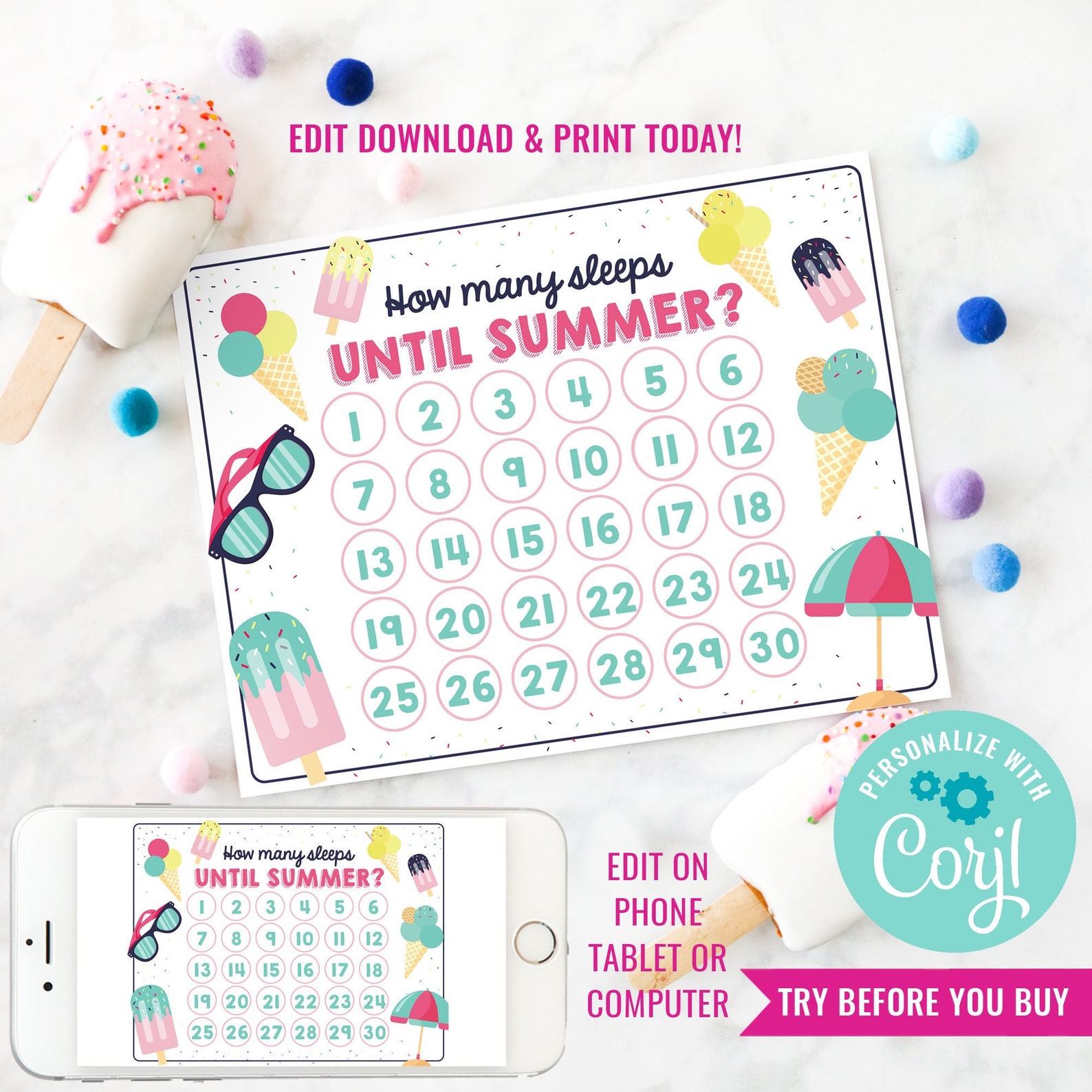 Countdown Calendar for Girls Printable Countdown Calendar - Etsy