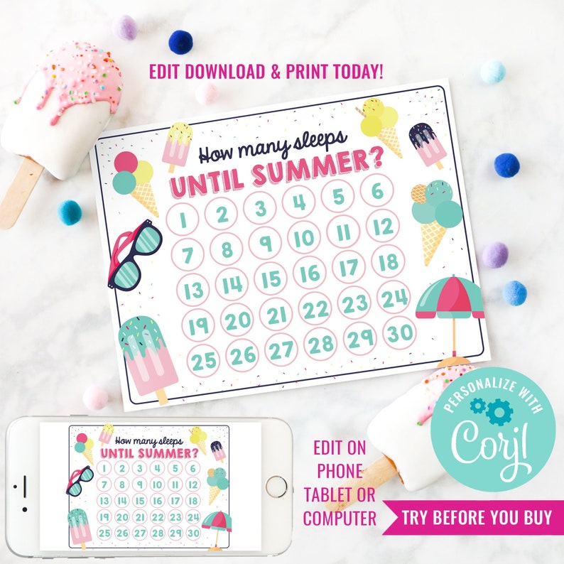 Countdown Calendar for Girls Printable Countdown Calendar - Etsy