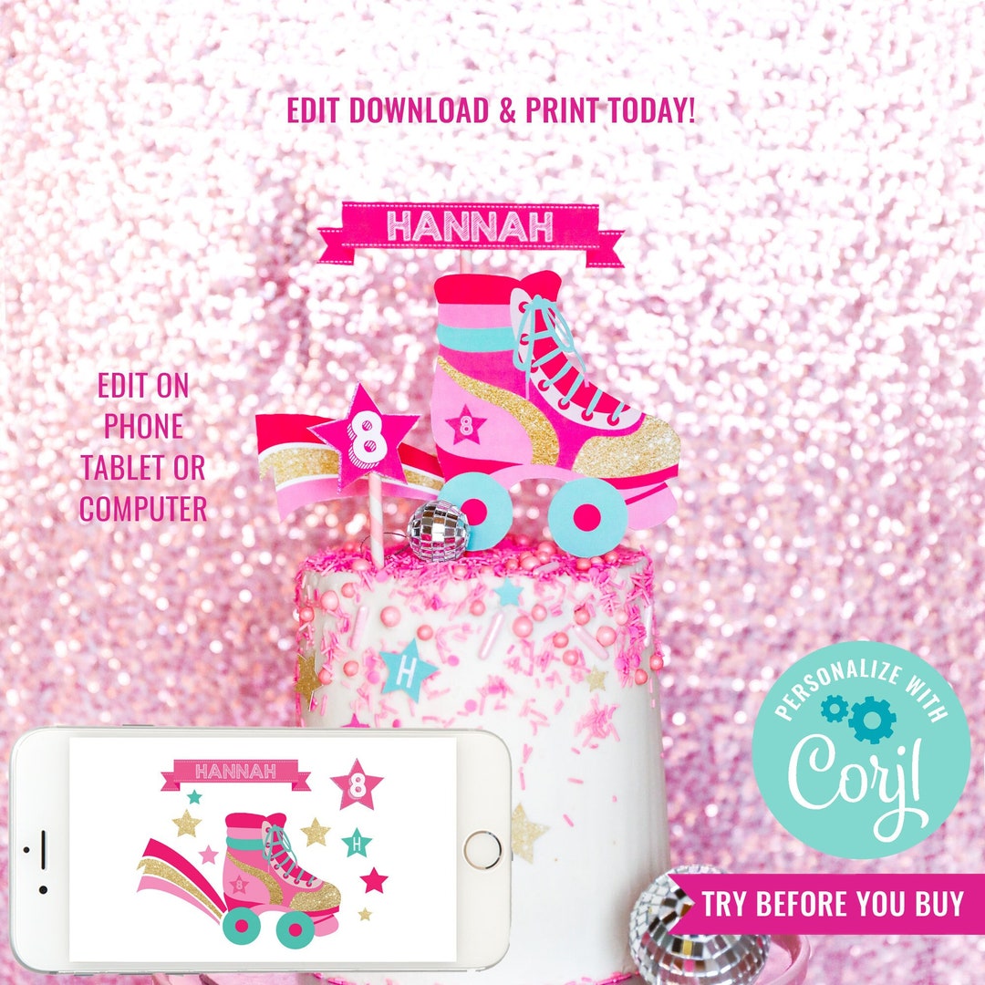 Girls Roller Skating Birthday Party Cake Topper Roller Skate Cake Retro ...