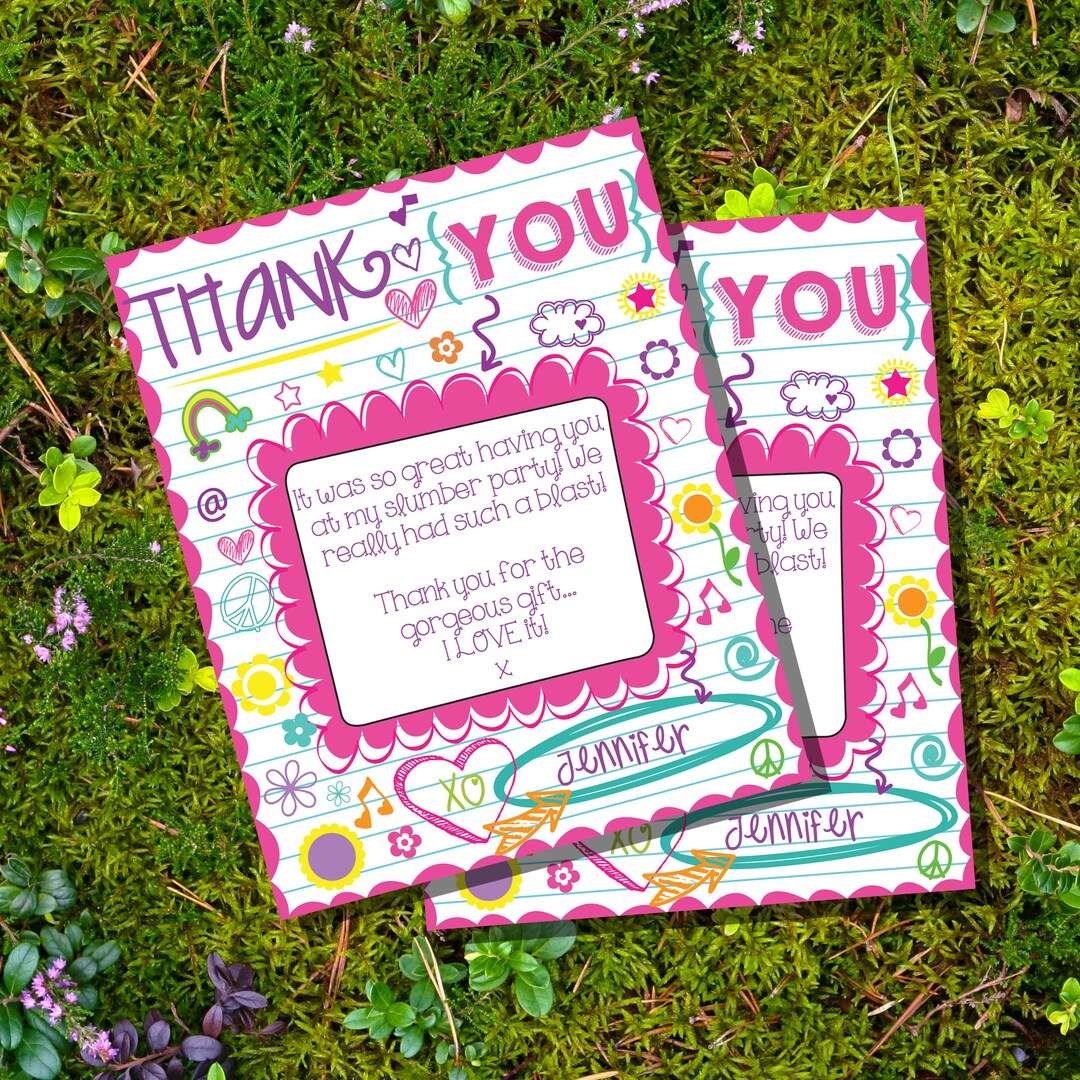 Thank You Note Card Sleepover Tween Girls Party DIY Card Sleep Over ...