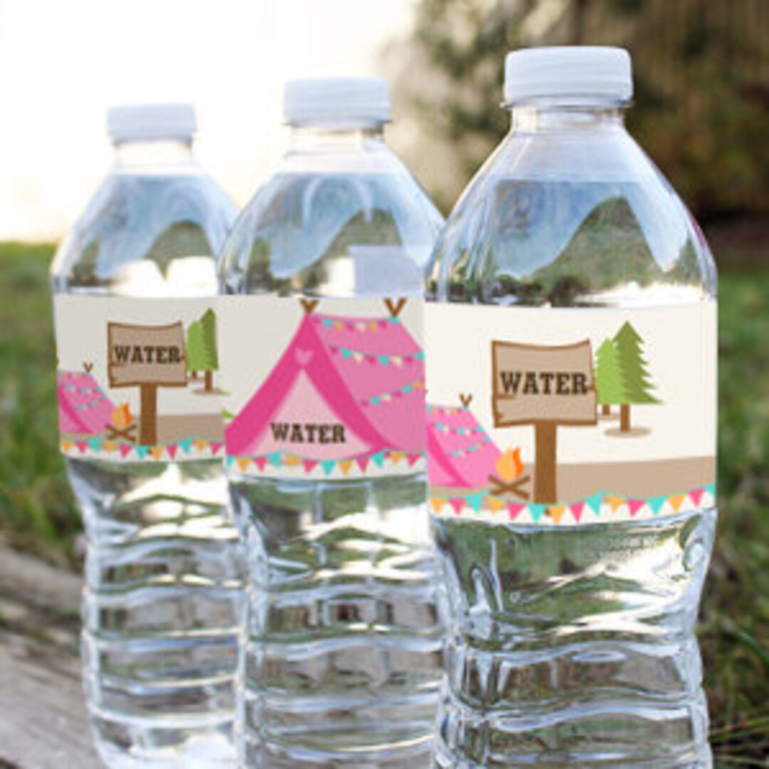 Camping Tent Party - Water Bottle Labels - Glamping Editable - Instant ...