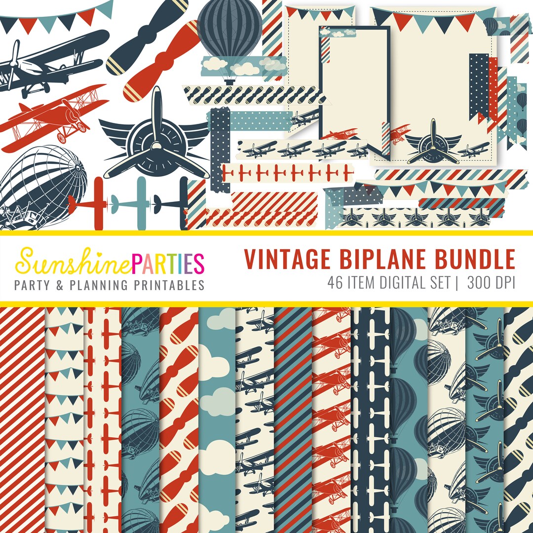 Vintage Aviation Digital Paper Set Bundle Airplane Digital Paper Set ...