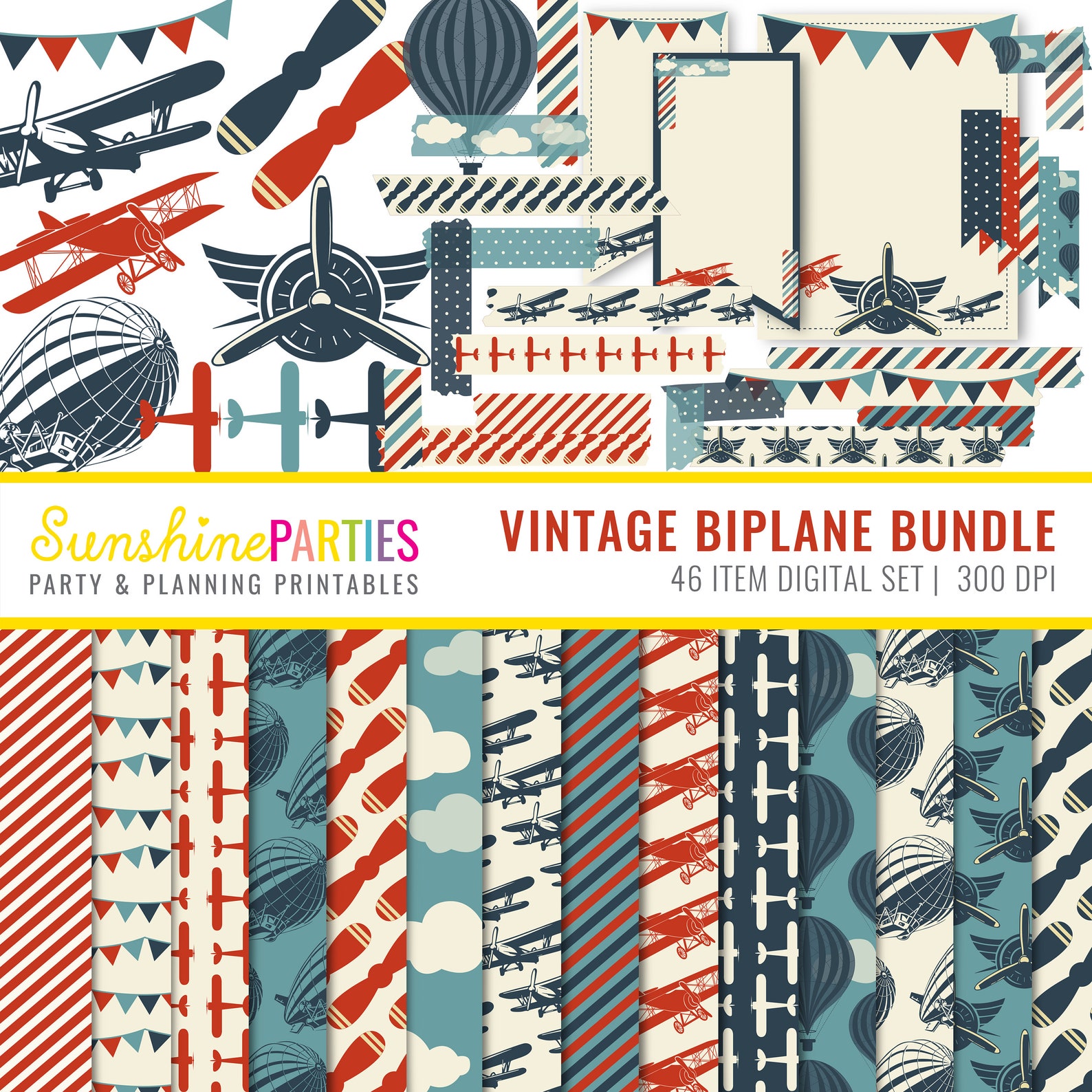 Vintage Aviation Digital Paper Set Bundle Airplane Digital Paper Set ...