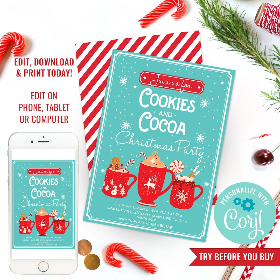 Cookies Hot Cocoa Party Invite- Cookies and Cocoa Christmas Hot ...