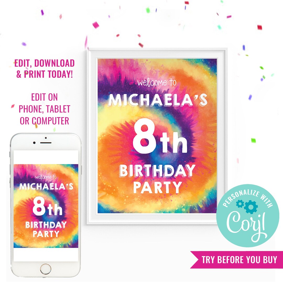 Tie-dye Party Welcome Sign Tween Girls Tie Dye Party Door Sign Art ...