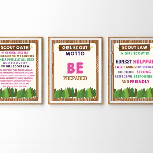 Girl Scout Poster Set Girl Scout Oath Girl Scout Honor - Etsy