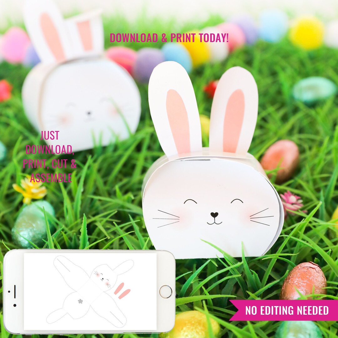 Easter Bunny Box Template SVG - Gift Box SVG - White Easter Party Favor ...