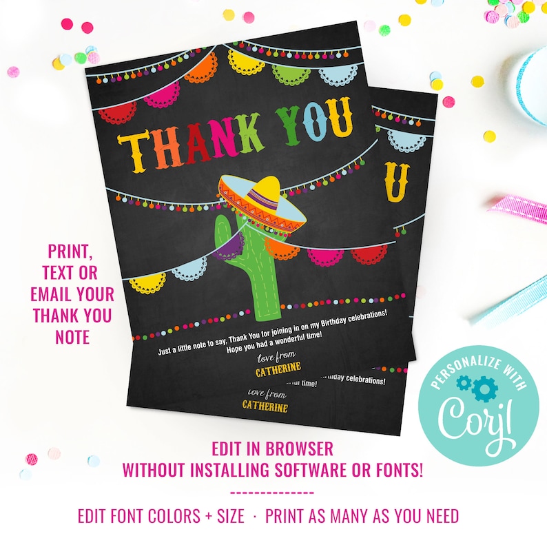 Mexican Fiesta Thank You Cards Chalkboard Thank You Cards - Etsy
