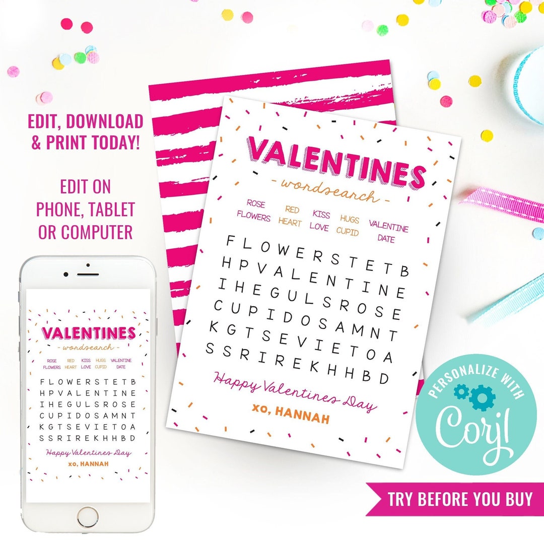 Kids Classmate Valentines Day Word Search Card Valentines Games Kids ...