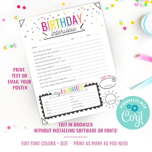 Girls Birthday Interview Memory Kids Annual Interview Birthday Keepsake ...