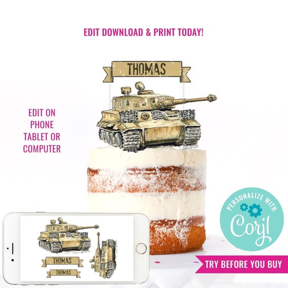 Army Tank Birthday Party Cake Topper for a Boy - Vintage Army Party ...
