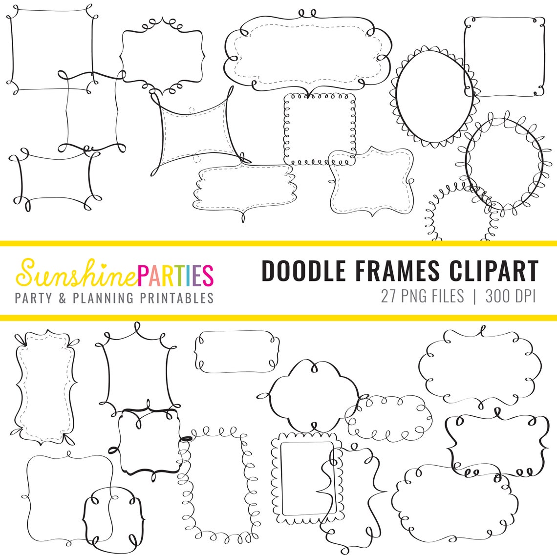 Doodle Frame Digital Clipart Set Digital Frame Clipart Set - Etsy