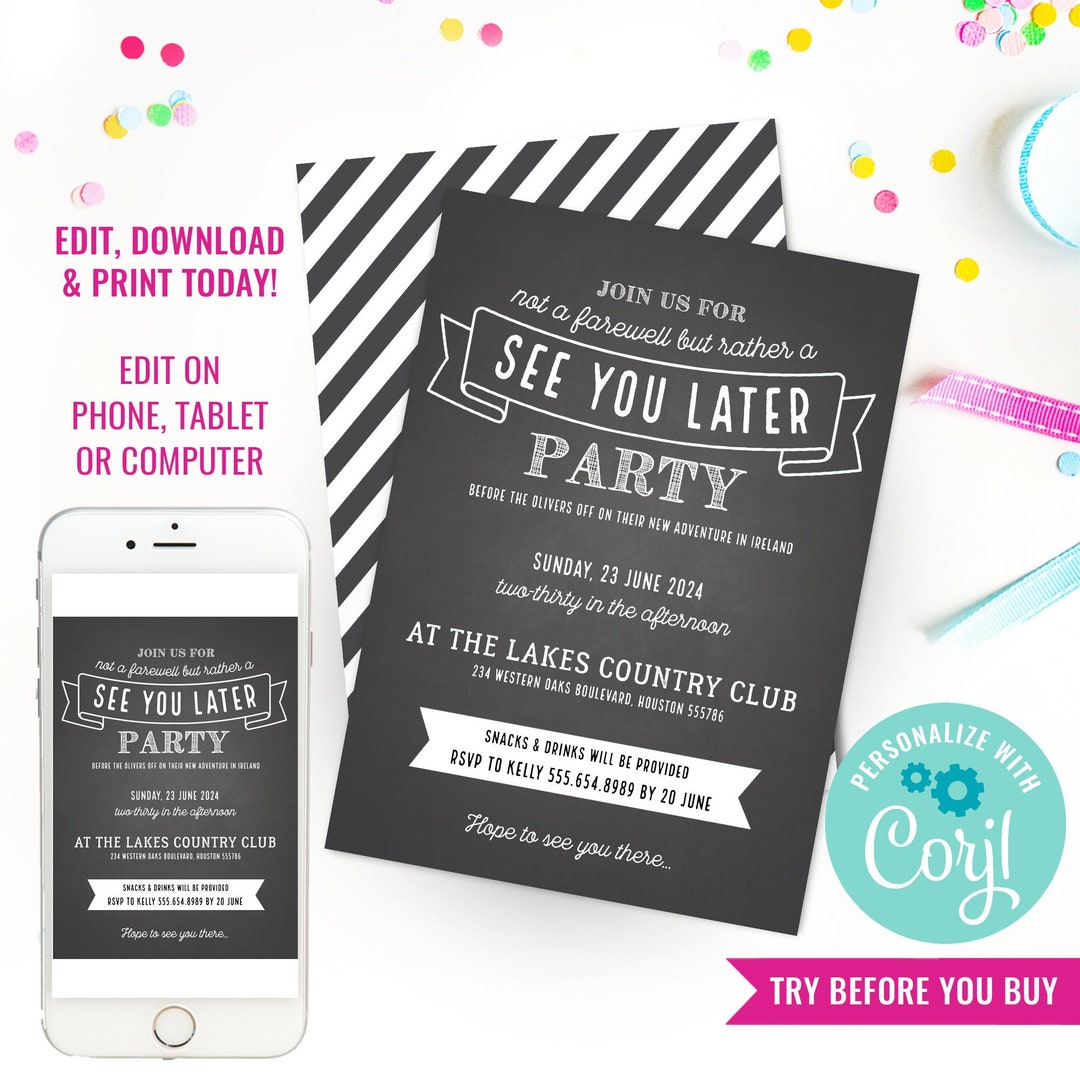 Chalkboard Farewell Party Invitation Bon Voyage Party Invitation Moving ...