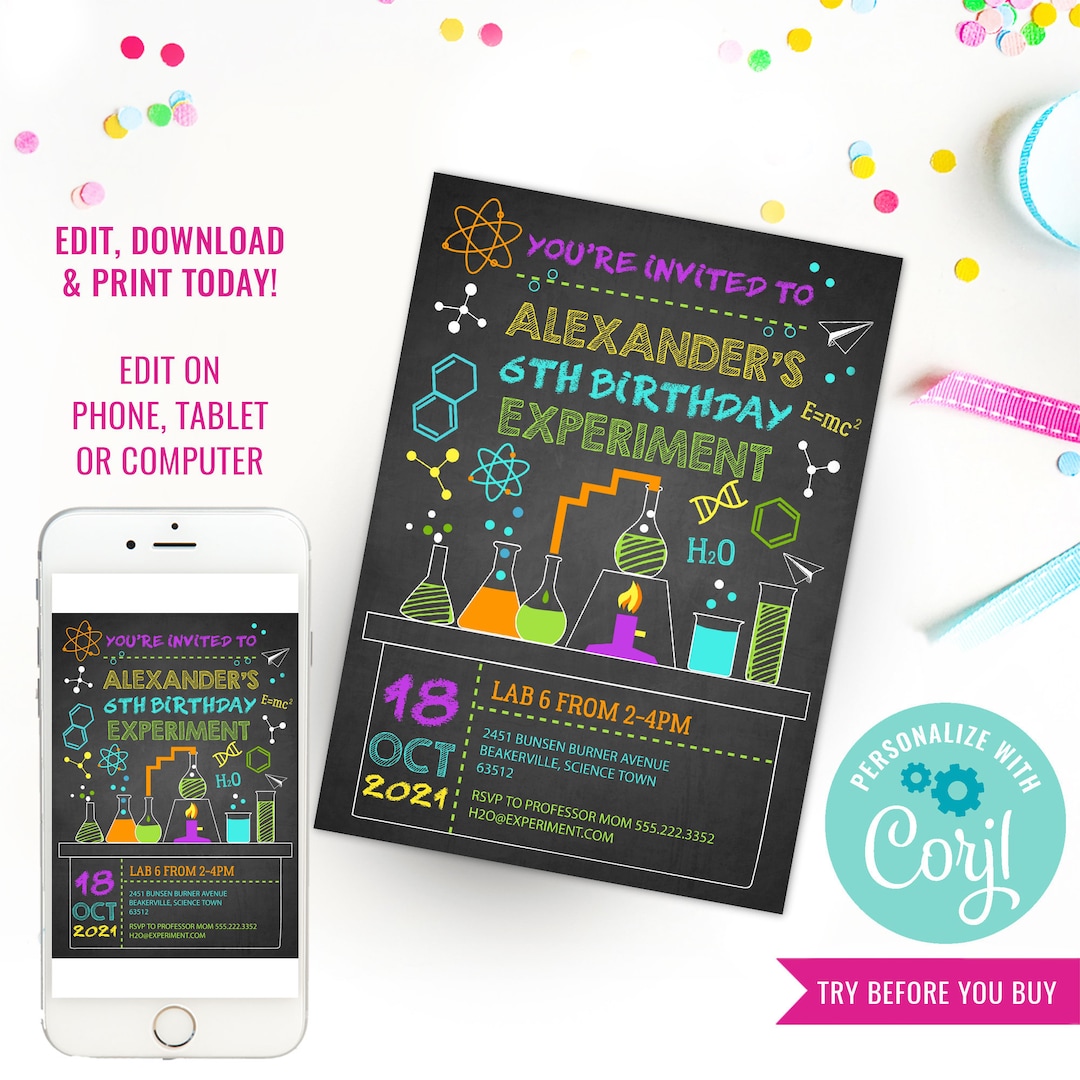 Birthday Party Science Invitation Science Lab Party Unisex Science Lab ...