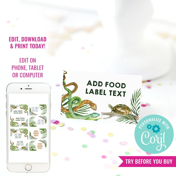 Reptile Party Food Labels - Reptile Party Labels - Reptile Party ...