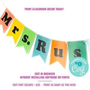 Classroom Teacher Name Banner Editable Classroom Banner Printable Back ...