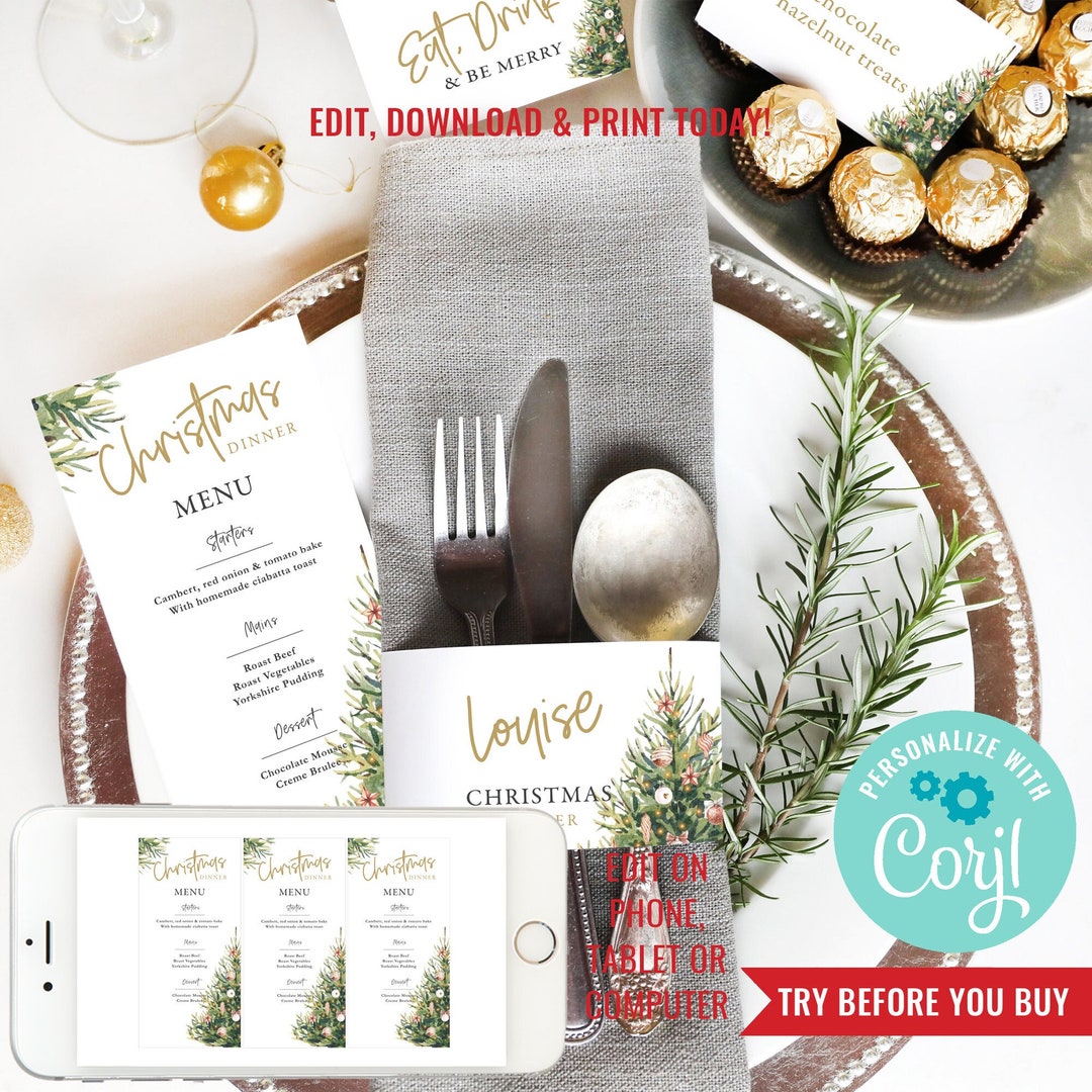 Christmas Dinner Party Place Setting Christmas Menu DIY Christmas ...