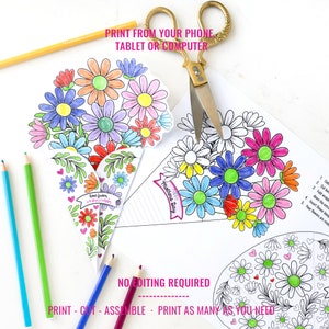 Mothers Day Coloring-in Flower Bouquet Card - Gift for Mom - Mothers ...