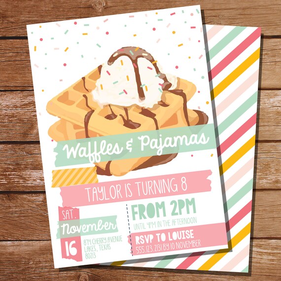 Waffle Party Invitation Slumber Party Invitation Vintage | Etsy